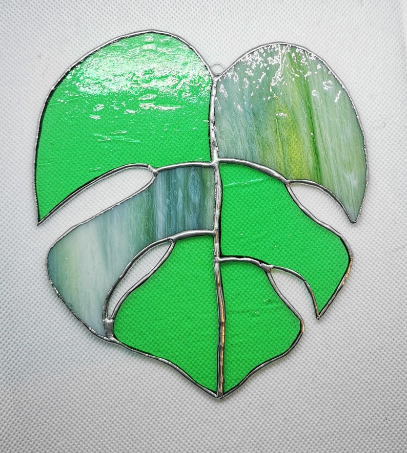 Stained Glass Manstera Leaf,stained Glass Leaf Ornament - Etsy