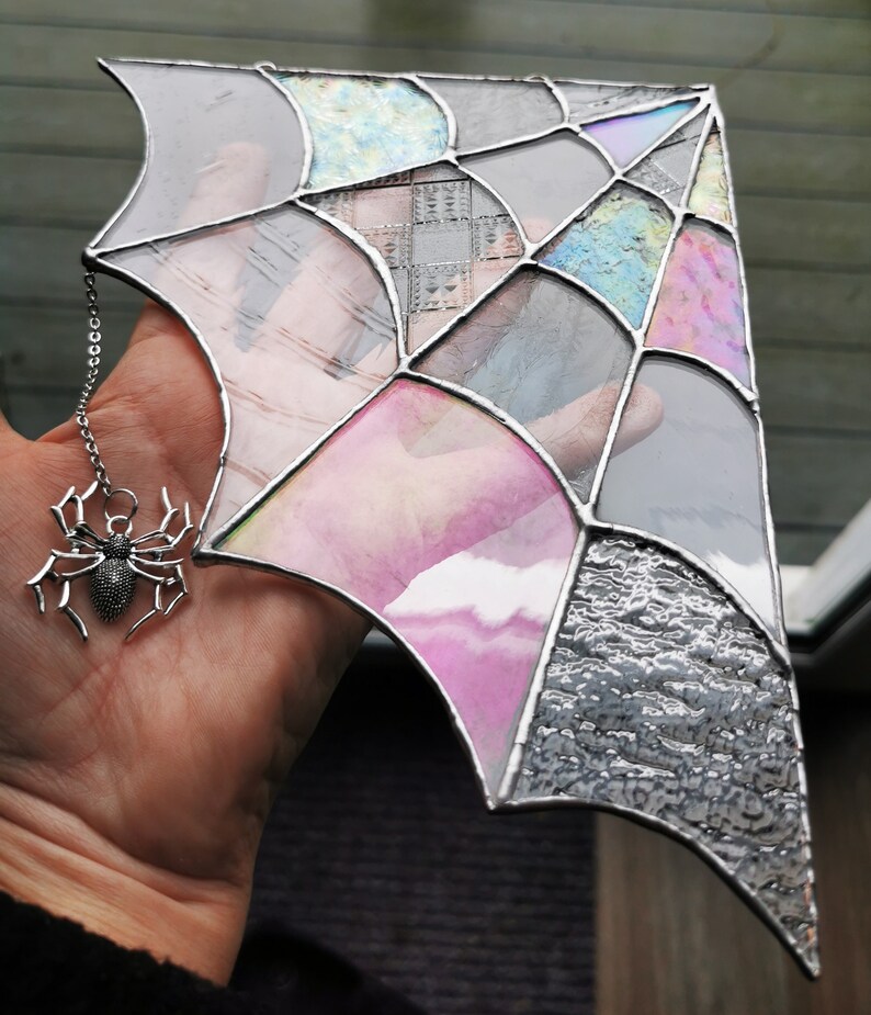Cobweb With Spider, Window Decoration, Clear Stained Glass, Halloween ...