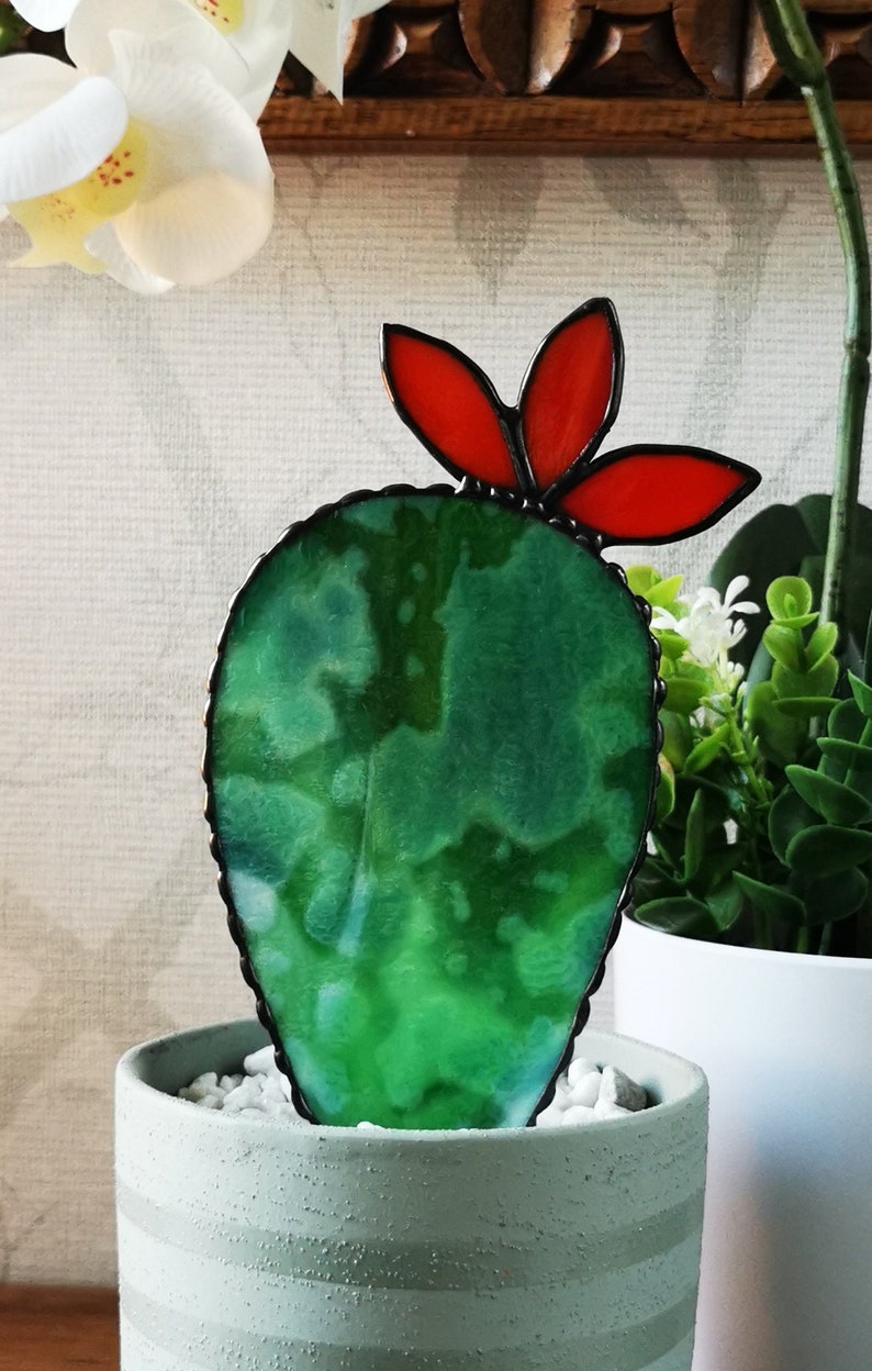 Stained Glass Cactus Plant Stake, Stained Glass Cactus, Pot Stake - Etsy