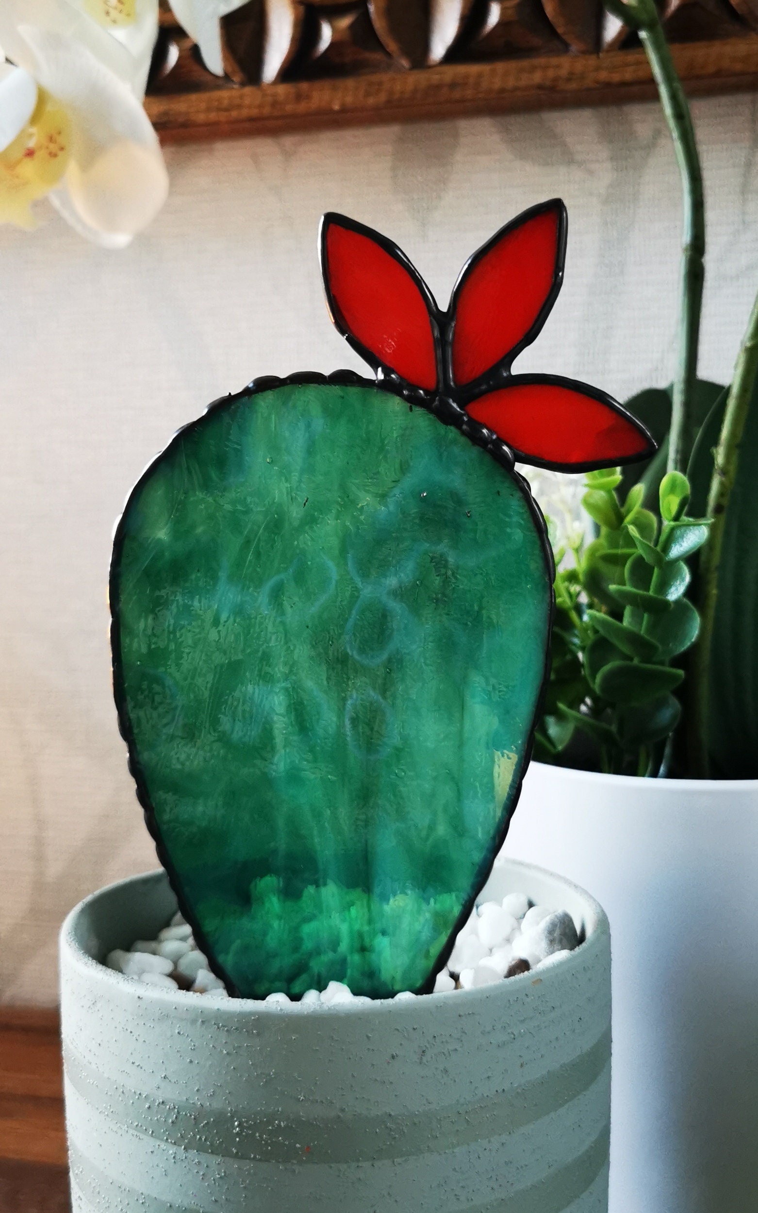 Stained Glass Cactus Plant Stake, Stained Glass Cactus, Pot Stake - Etsy