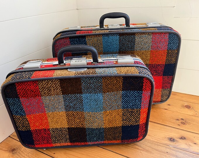1960s Skyway Luggage - 2 Suitcases, Vivid Colors With Purple Lining ...