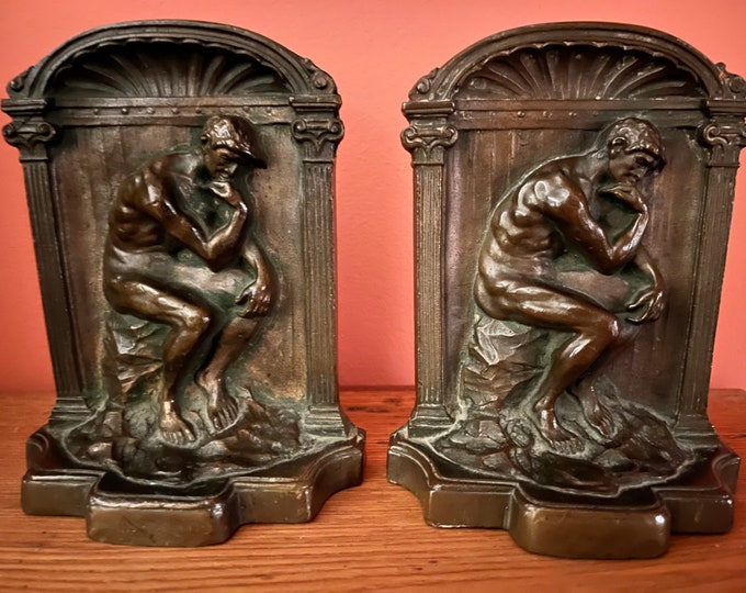 Bookends, Inspired by Rodin’s THE THINKER, Solid Bronze, Very Detailed ...