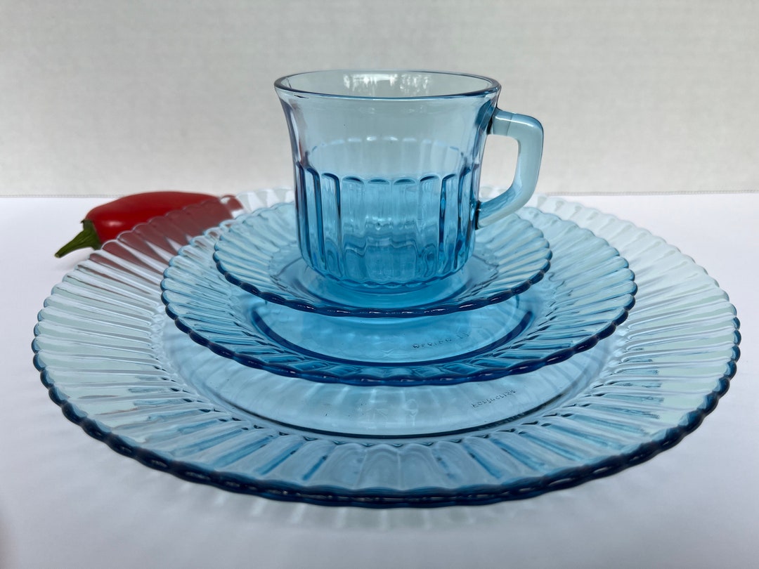 Vintage Blue Dishes Full Set for 4, Ice Blue Fortecrisa Made in Mexico ...