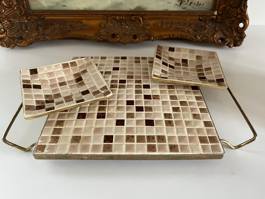 MCM Tiled Hot Plate Serving Tray, With 2 Small Ash Trays, Cigar Rests ...