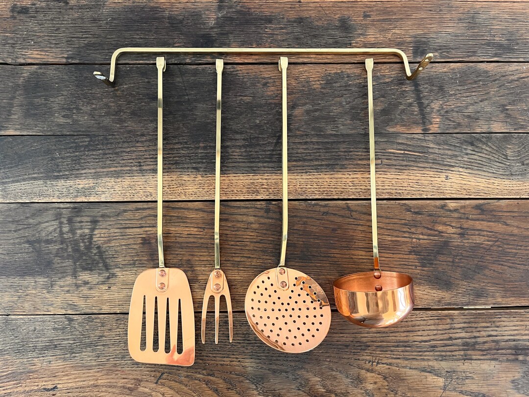 RESERVE FOR DAVIDA Copper and Brass Kitchen Decor, Hanging Utensils ...