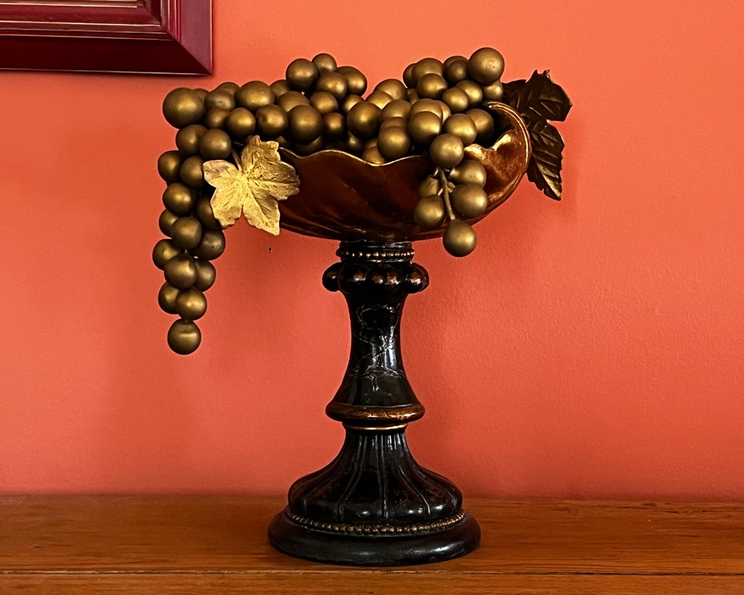 Vintage MCM Centerpiece, Gold Toned Grapes, Shell Pedastal Bowl - Etsy