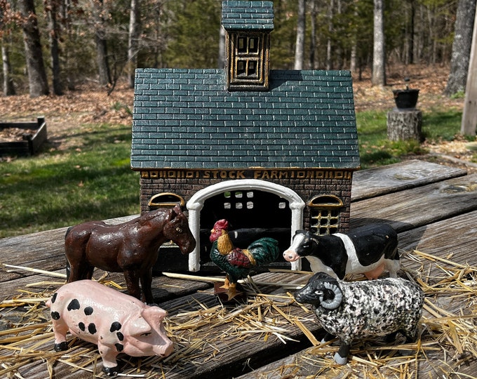 1930s Cast Iron “stock Farm” Set —barn and 5 Animals, Chippy Paint ...