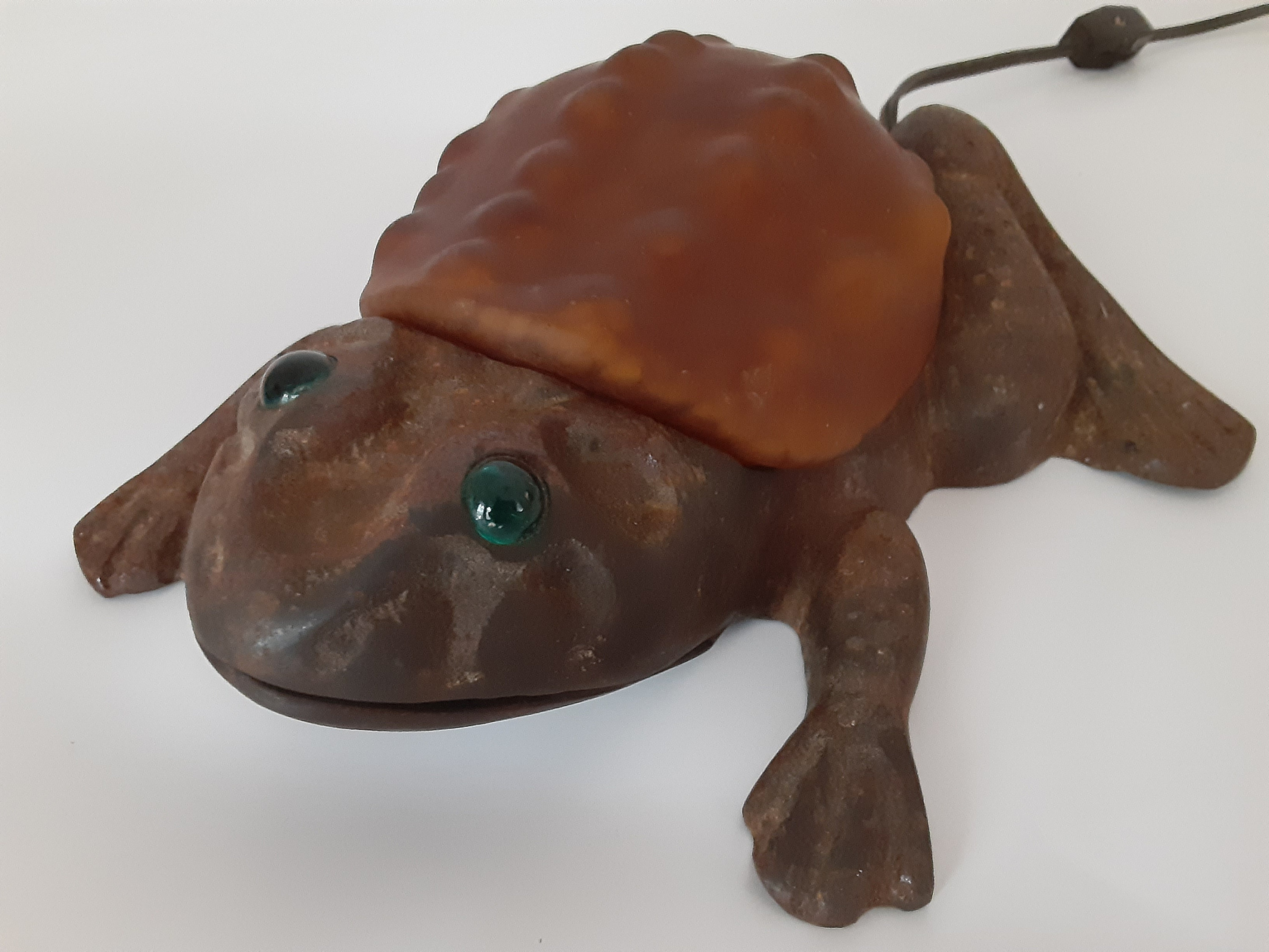 Vintage Cast Iron Frog Lamp, Amber Art Glass Shade, Night Light - Etsy