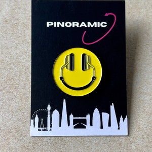 Smiley Face Headphones Pun Soft Enamel Pin - Yellow Lapel Badge New Fun ...