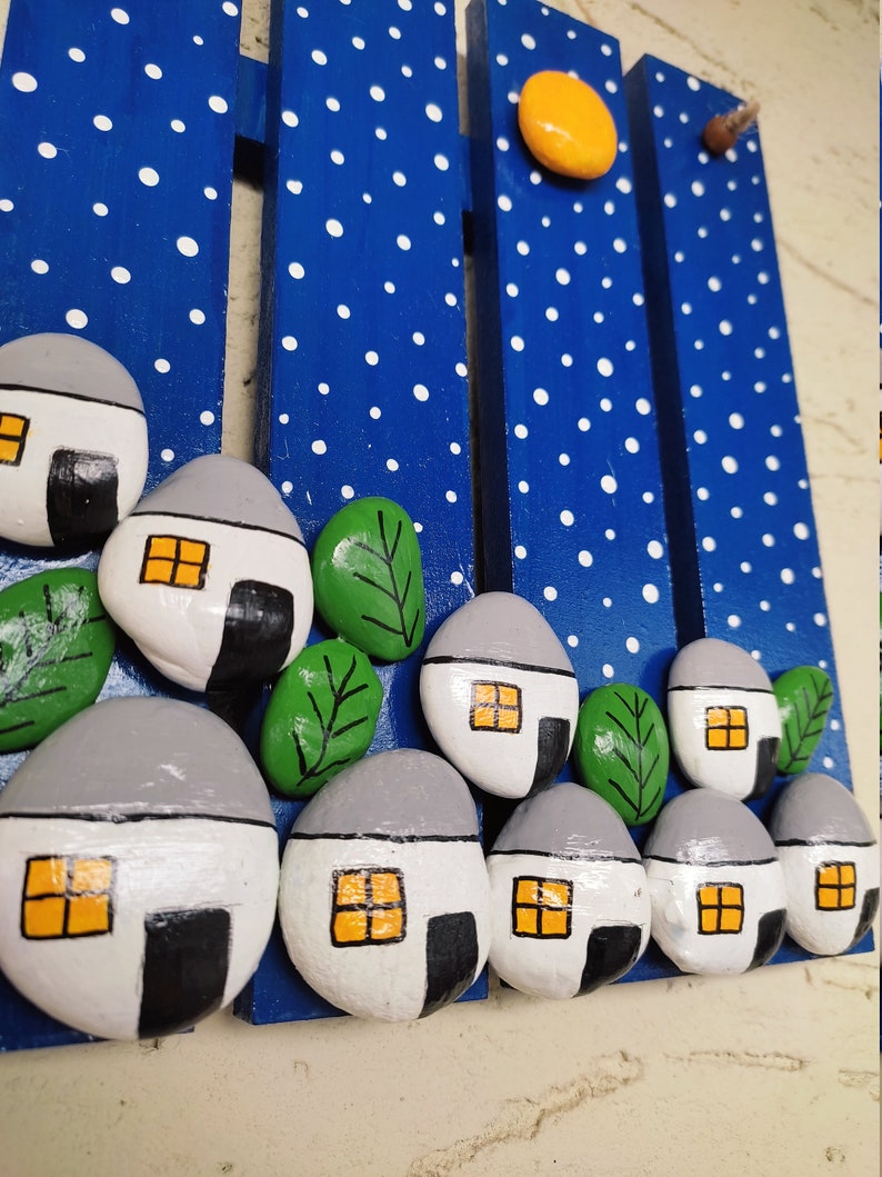 Wooden Key Holder for Wall Painted Rocks House Pebble Art - Etsy