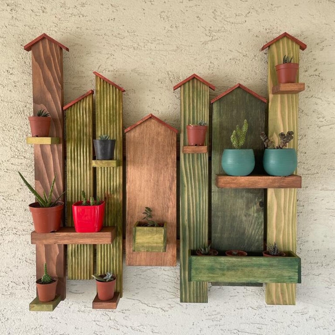 Wooden Hanging Planter Shelf, Large Wall Plant Holder for Balcony ...