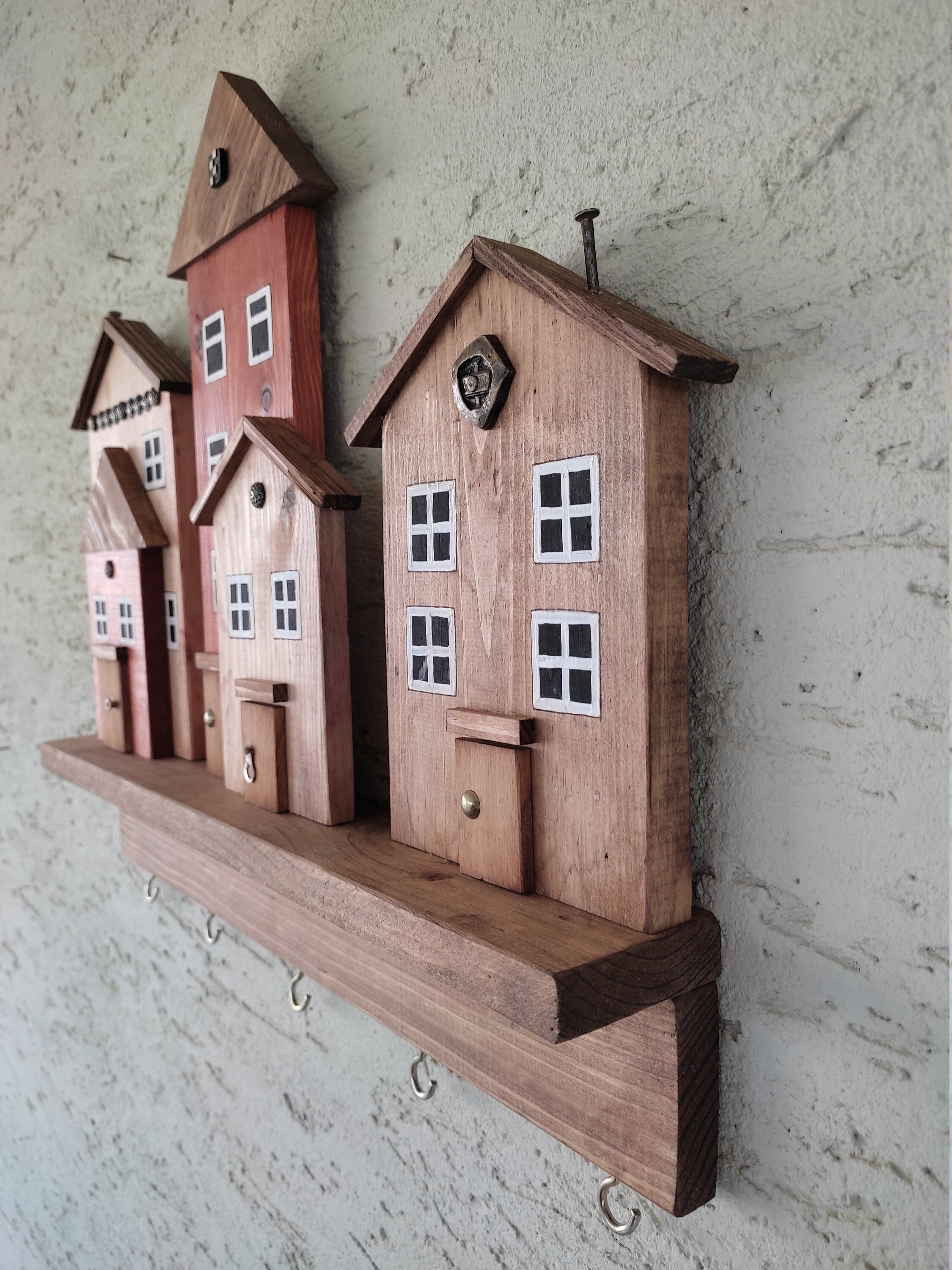 Wood Key Holder for Wall Wooden Decor House Shaped Key - Etsy