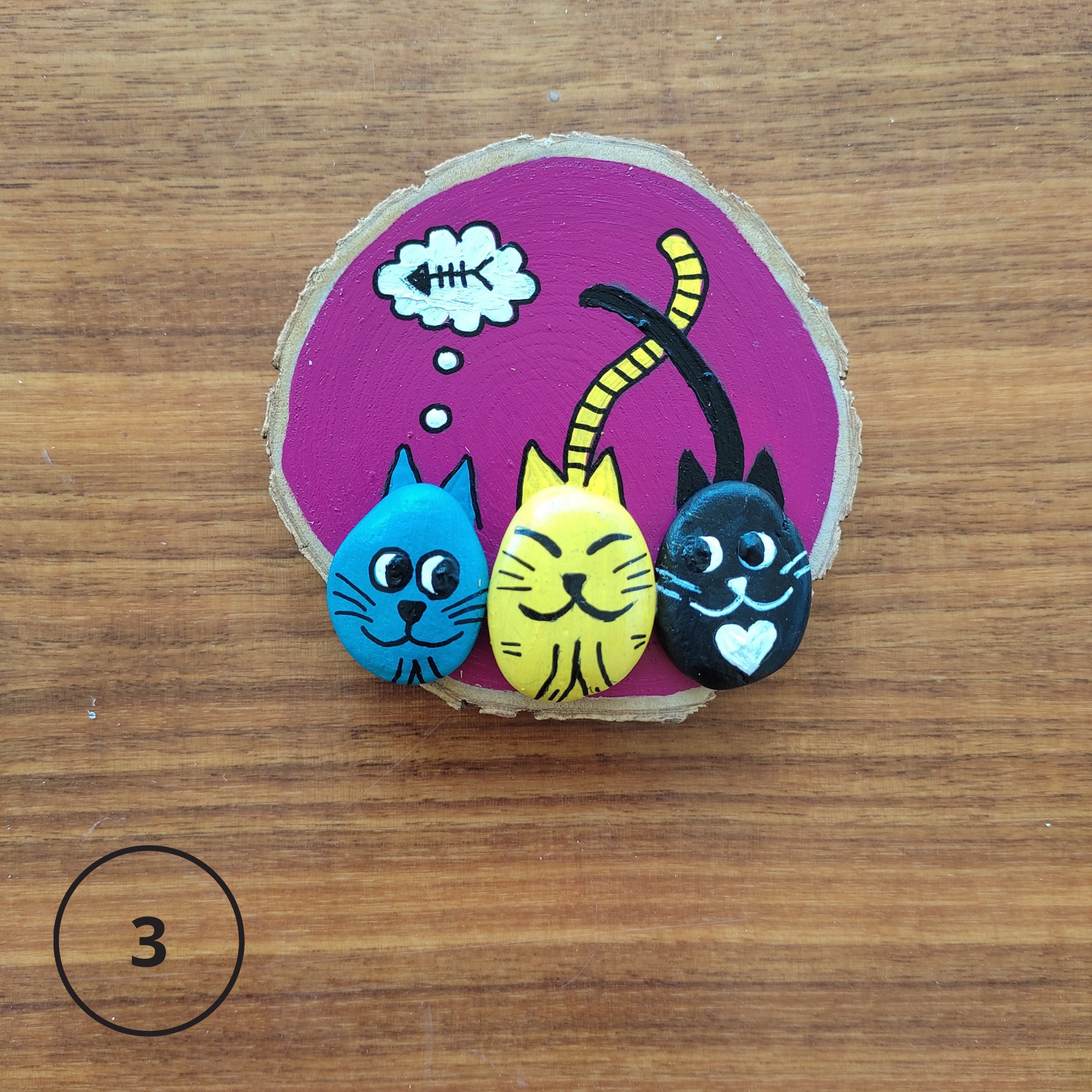 Funny Painted Rock Magnet Cute Cat Stone Painting on Wood - Etsy