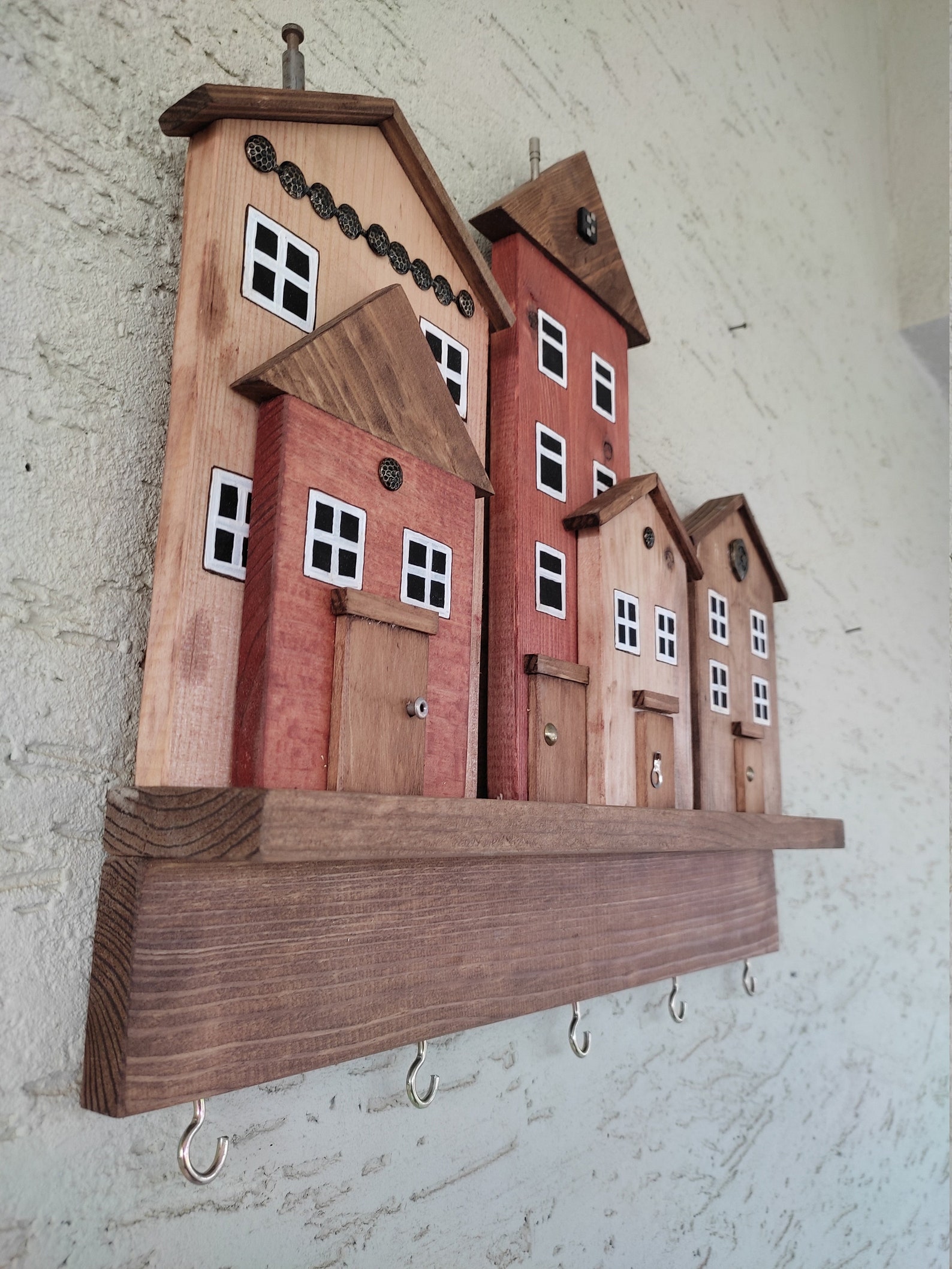 Wood Key Holder for Wall, Wooden Decor, House Shaped Key Hanger - Etsy