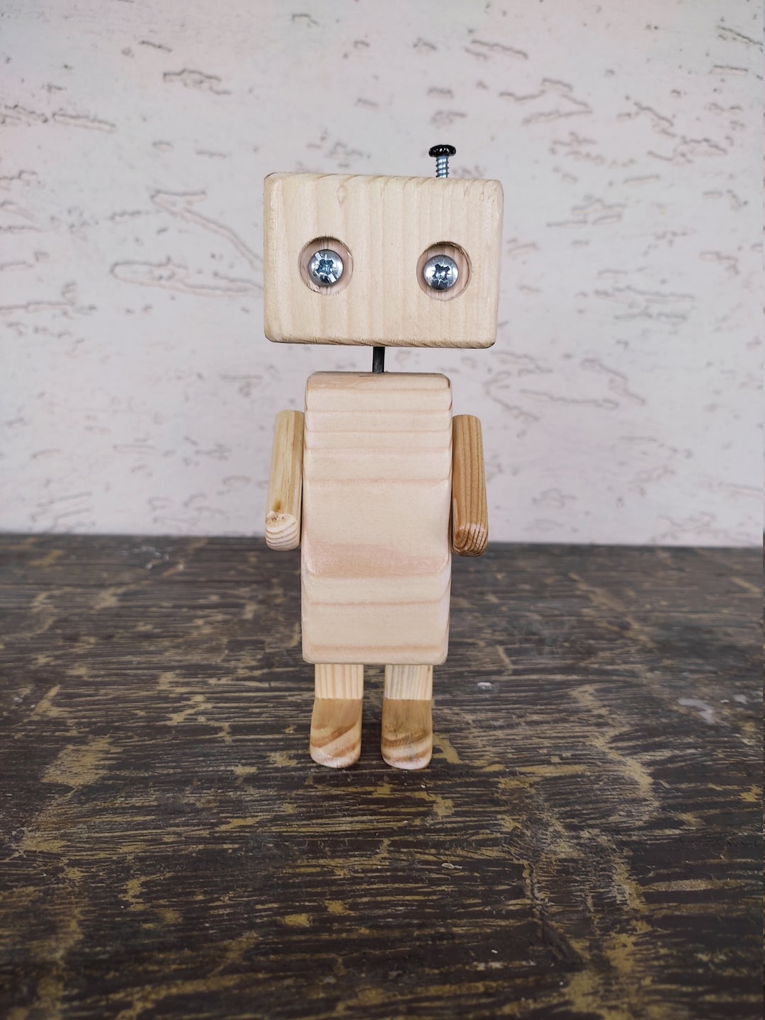 Wood Robot Toy Figurine, Funny Man Cave Decor, Wooden Home Office Decor ...