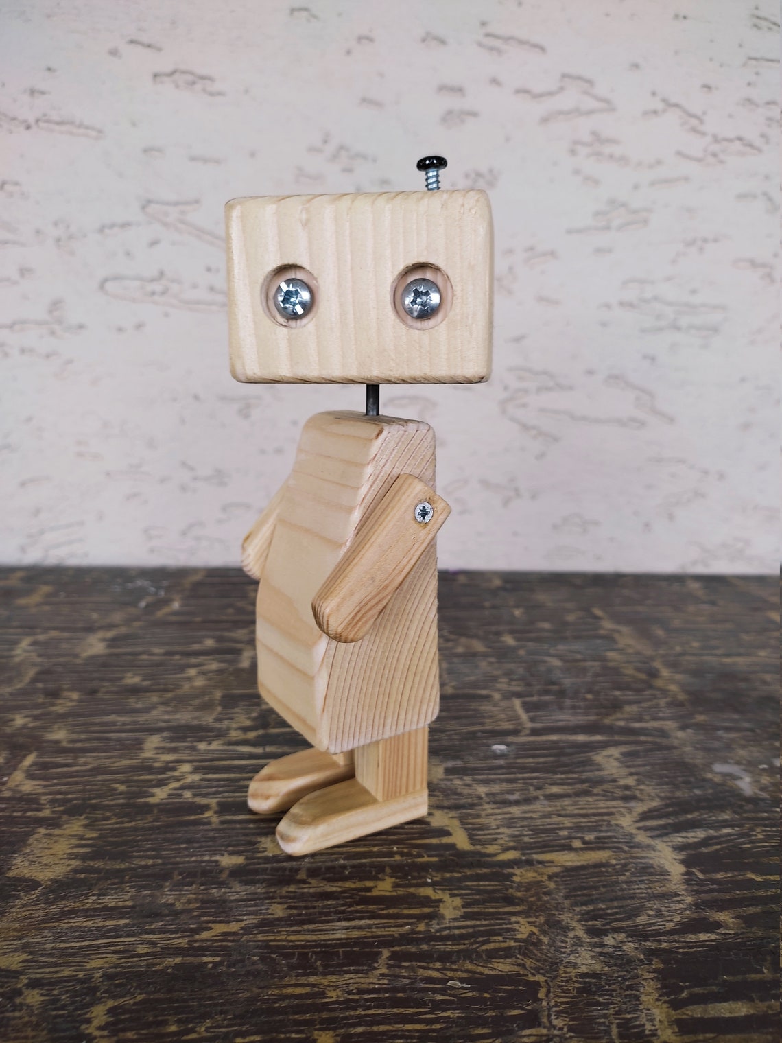 Wood Robot Toy Figurine, Funny Man Cave Decor, Wooden Home Office Decor ...