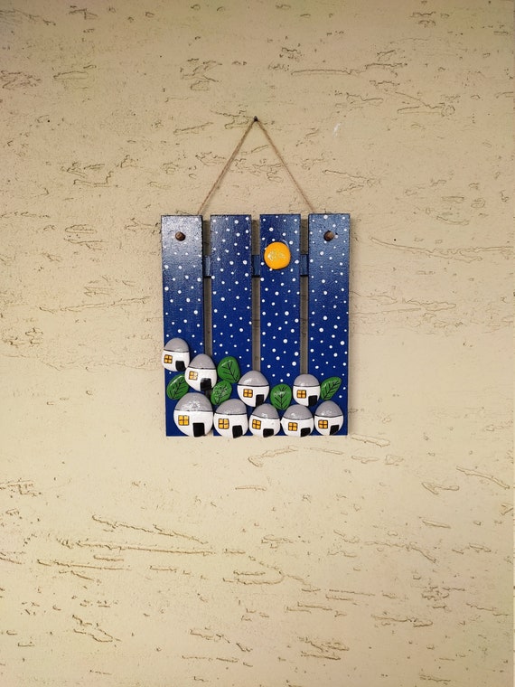 Wooden Key Holder for Wall Painted Rocks House Pebble Art | Etsy