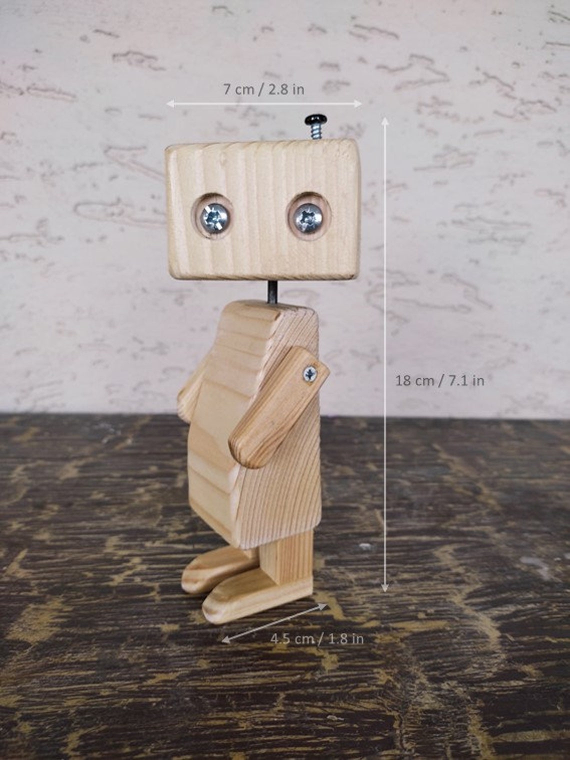 Wood Robot Toy Figurine, Funny Man Cave Decor, Wooden Home Office Decor ...