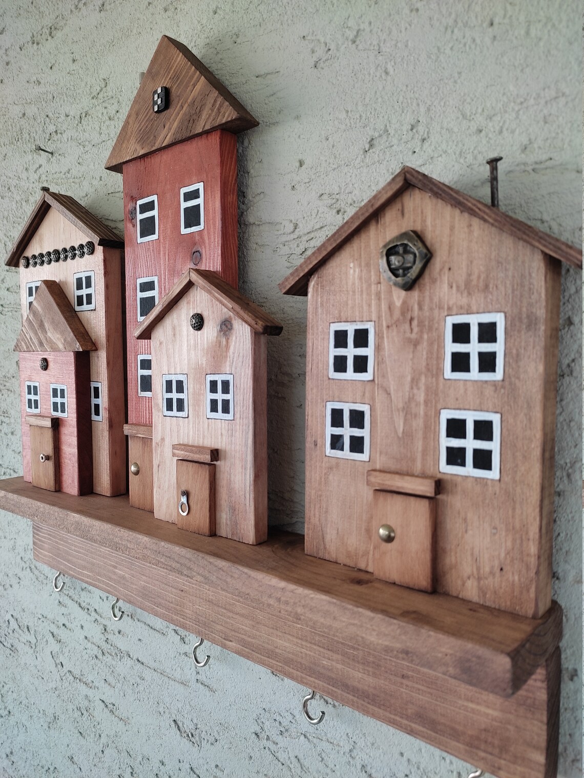 Wood Key Holder for Wall, Wooden Decor, House Shaped Key Hanger - Etsy