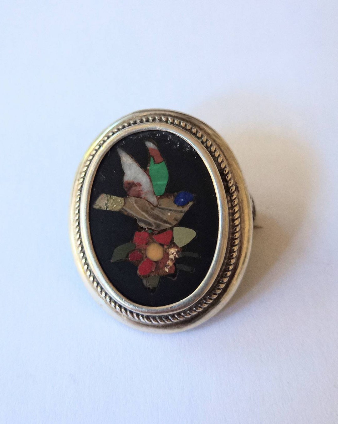 Victorian Petra Dura Inlaid Mosaic Bird Pin - Etsy