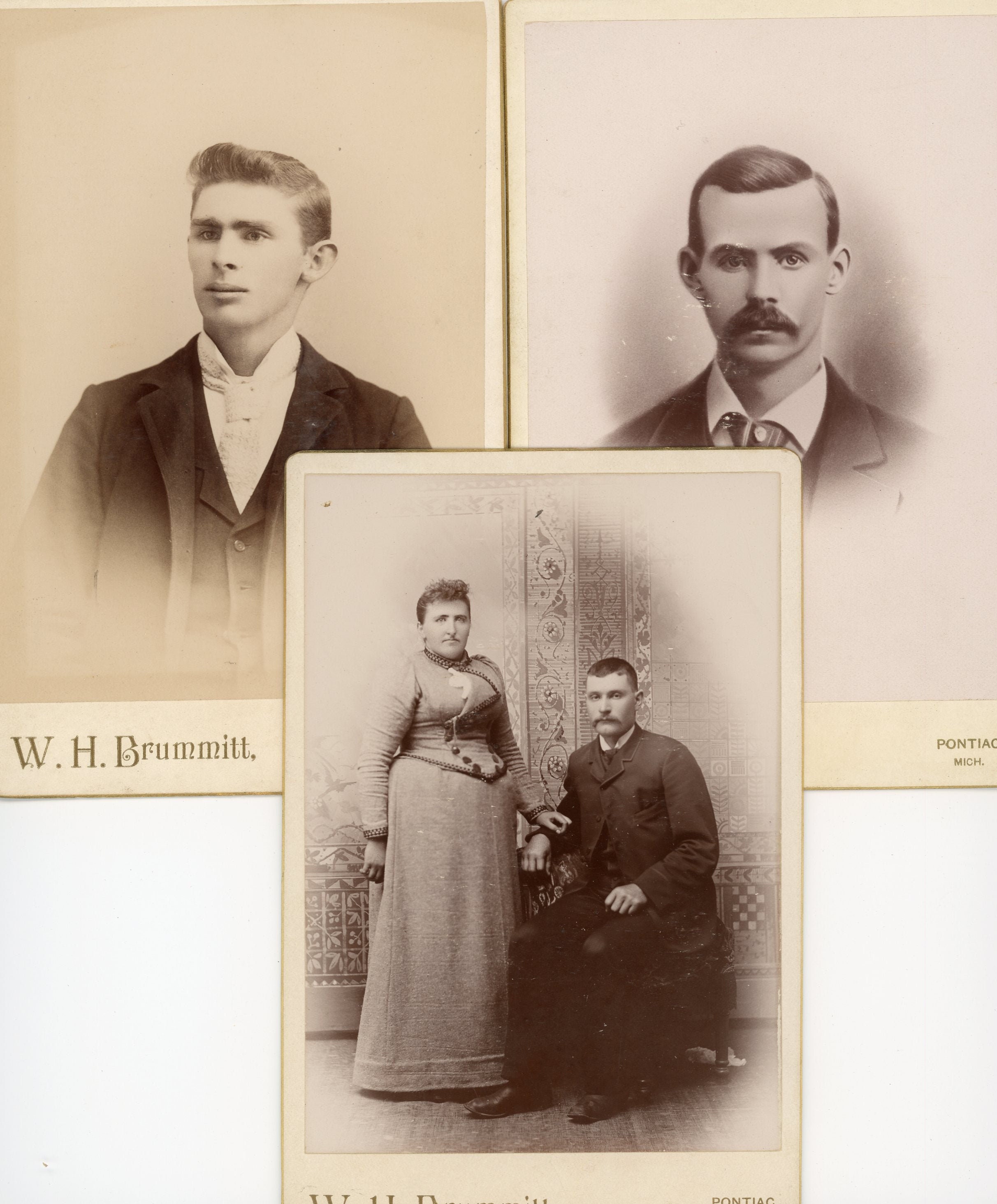 Vintage W H Brummitt Pontiac, Michigan Conjunto de tres retratos ...