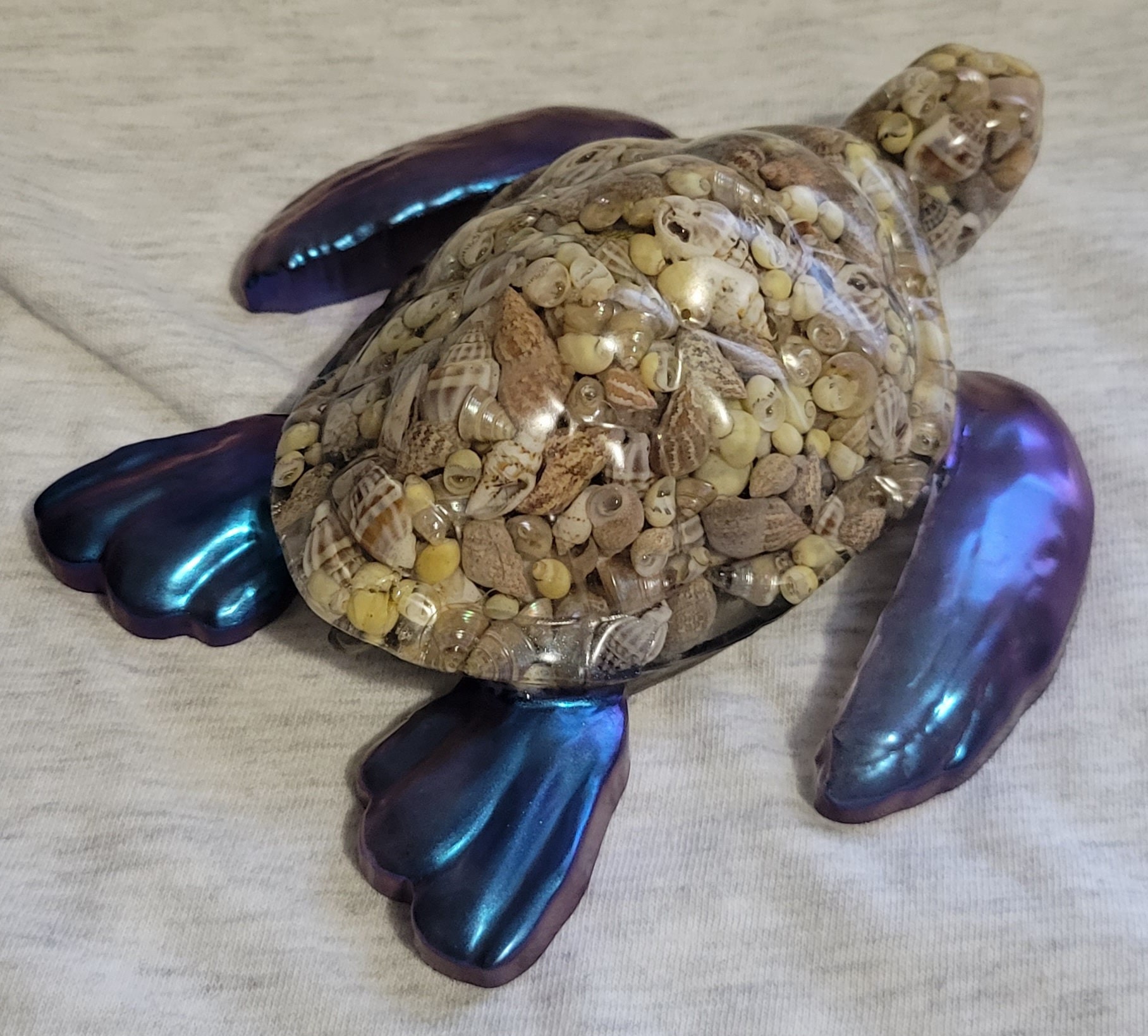 Resin Sea Turtle With Mini Seashells in Shell and Head, Blue/purple ...