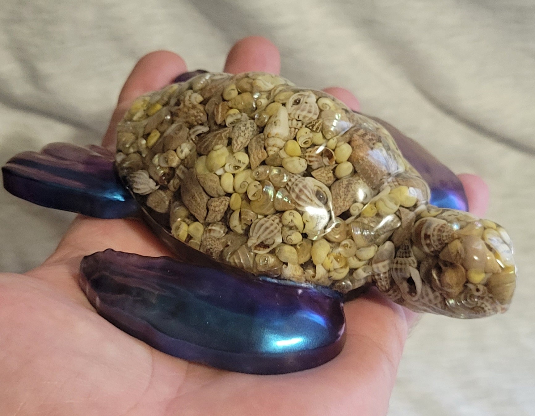 Resin Sea Turtle With Mini Seashells in Shell and Head, Blue/purple ...