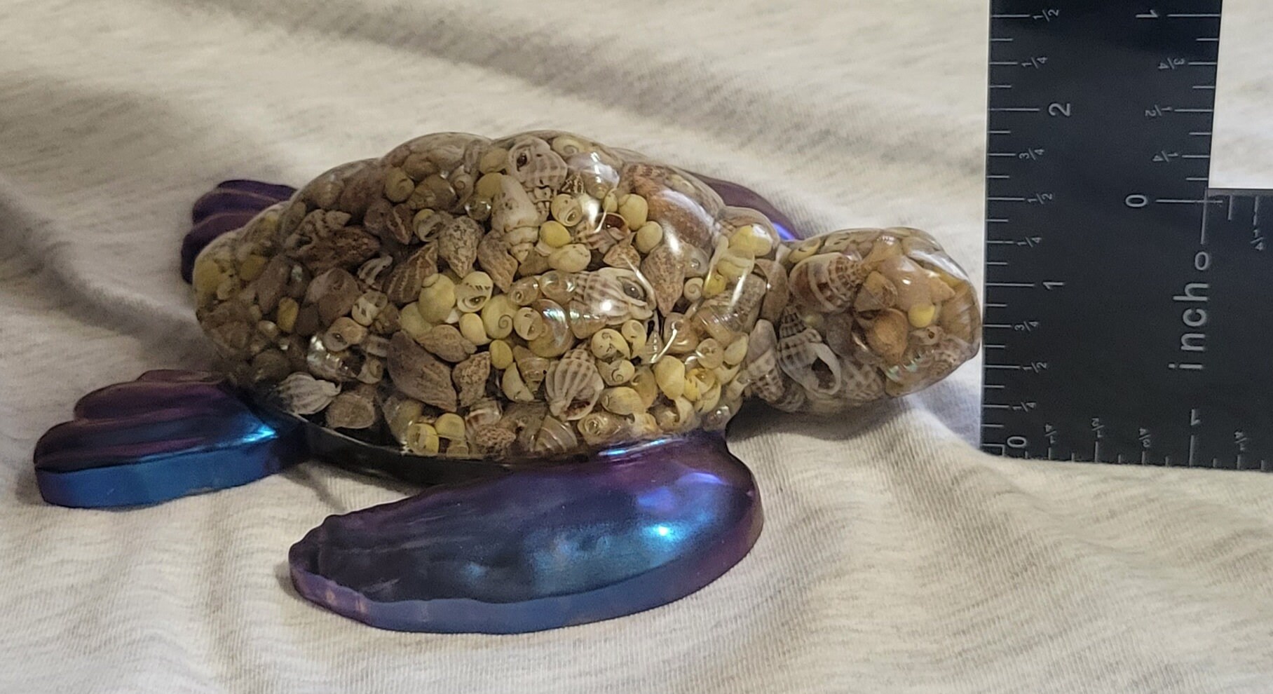 Resin Sea Turtle With Mini Seashells in Shell and Head, Blue/purple ...