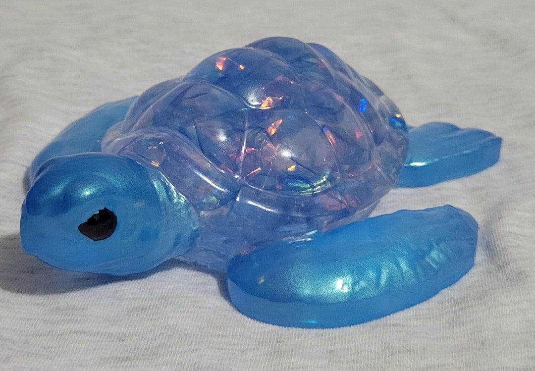 Resin Sea Turtle With Holographic Cellophane in Shell, Blue Flippers - Etsy