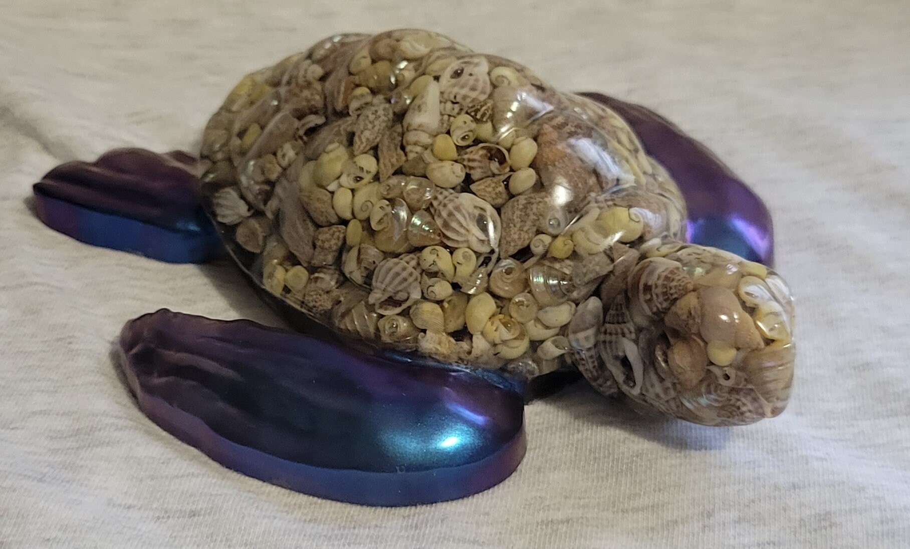 Resin Sea Turtle With Mini Seashells in Shell and Head, Blue/purple ...