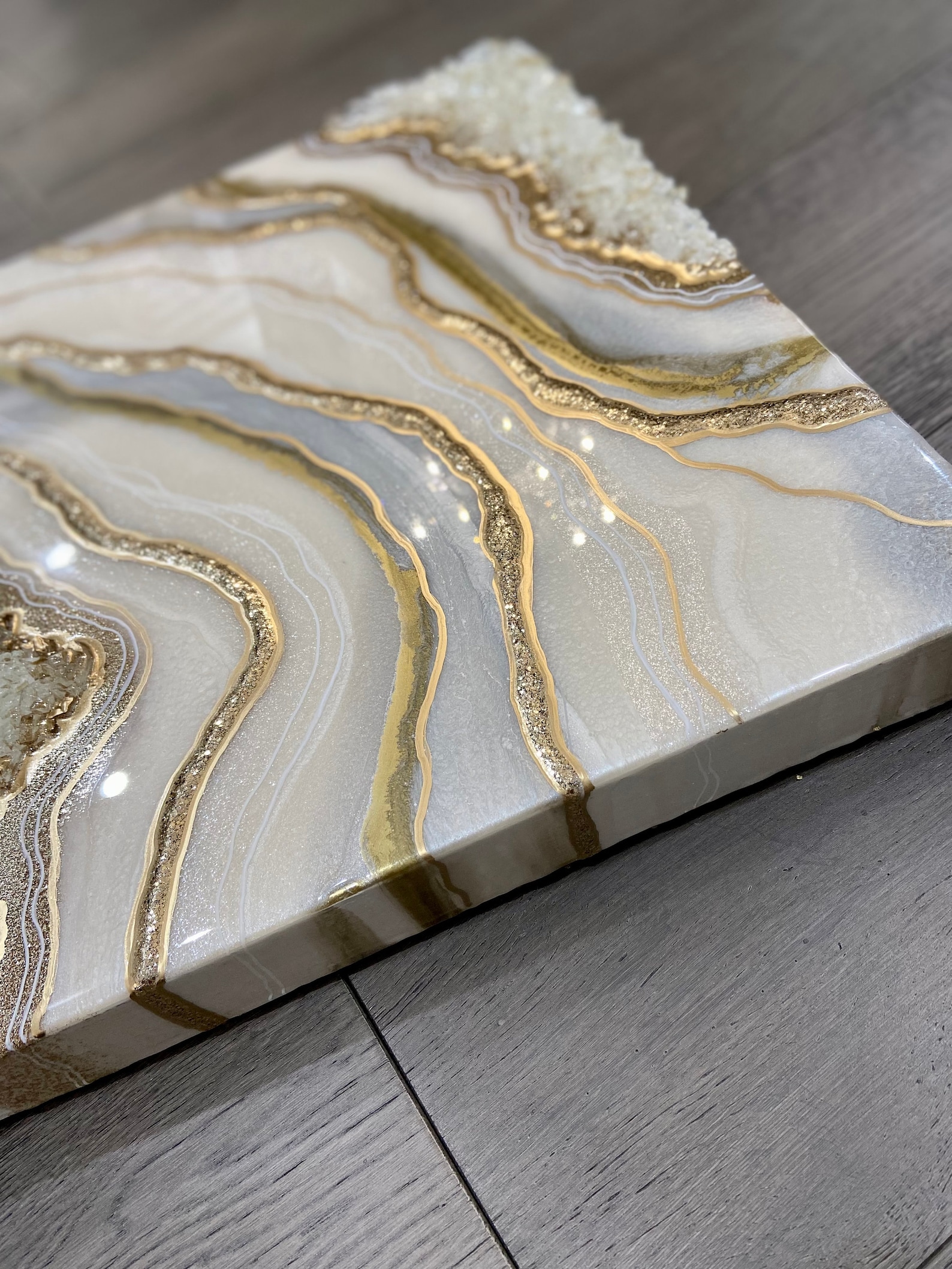 Custom White and Gold Resin Geode Wall Art/geode Resin - Etsy