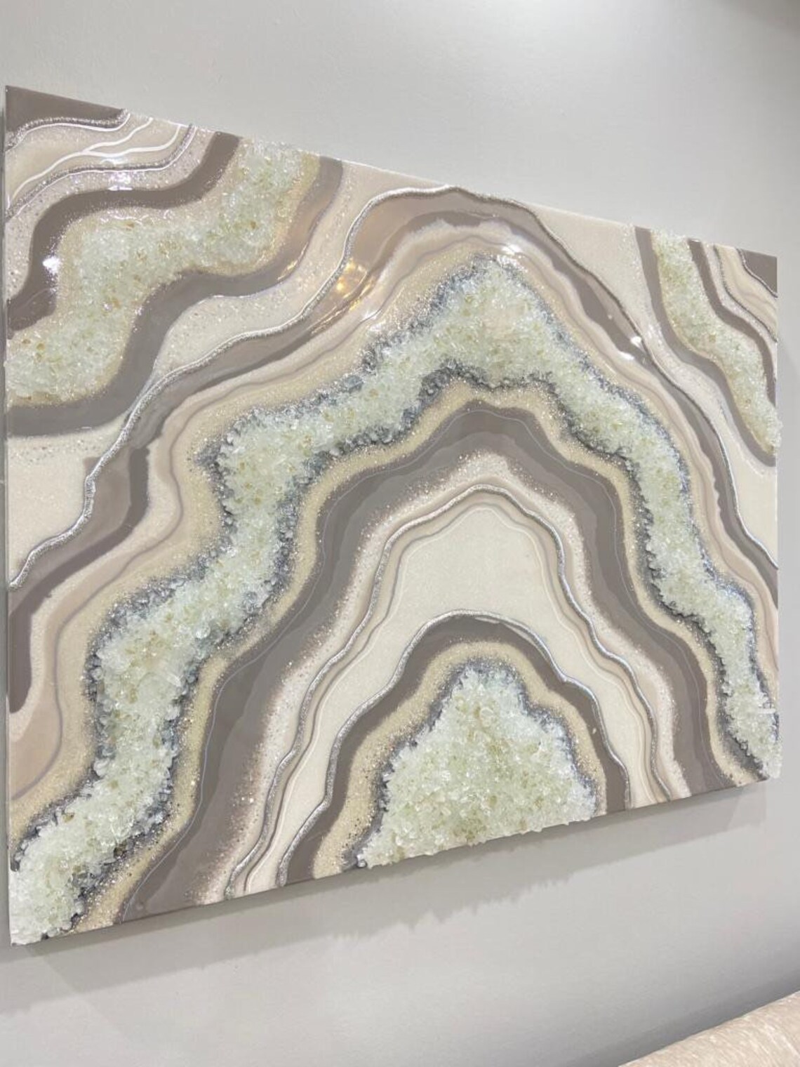 Large Silver Grey Resin Geode Wall Art Crystal Epoxy Resin - Etsy