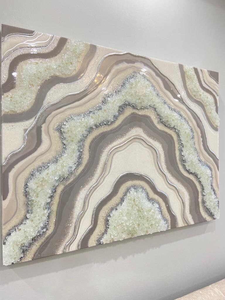 Large Silver Grey Resin Geode Wall Art: Crystal Epoxy Painting - Etsy