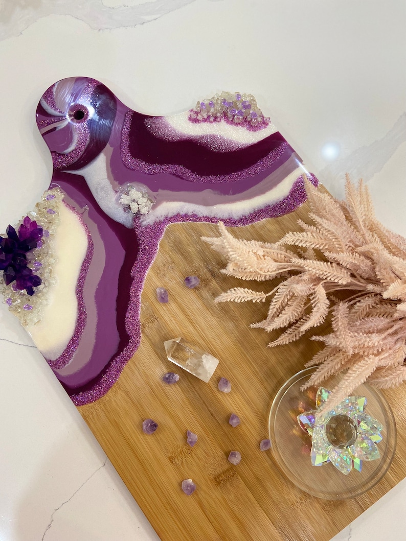 Large Geode Charcuterie Board/ Plum and Purple Resin Cheese Board ...