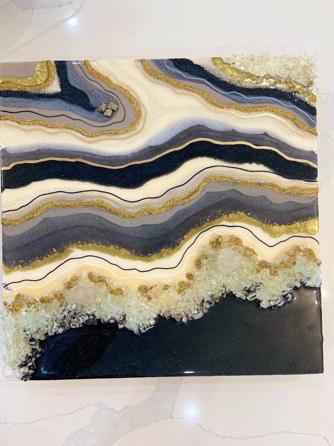 Black Geode Wall Art| Epoxy Resin Painting| Crystal Resin Wall Art ...