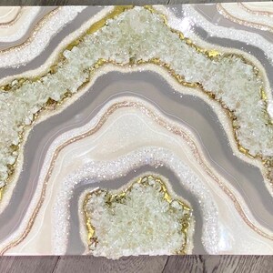 Custom Grey Gold Resin Geode Wall Art, Luxury Crystal Artwork, Modern ...