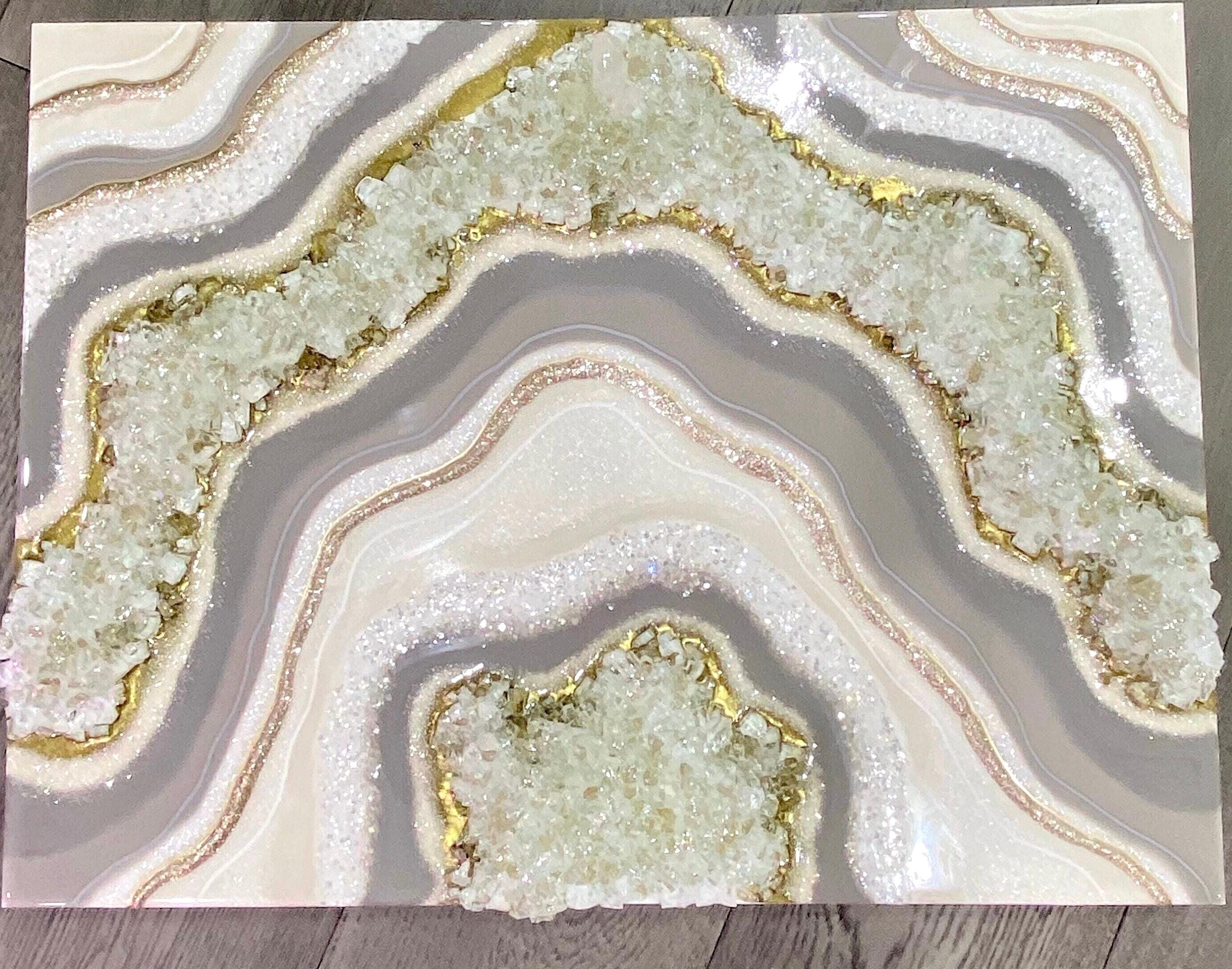 Custom Grey Gold Resin Geode Wall Art, Luxury Crystal Artwork, Modern ...