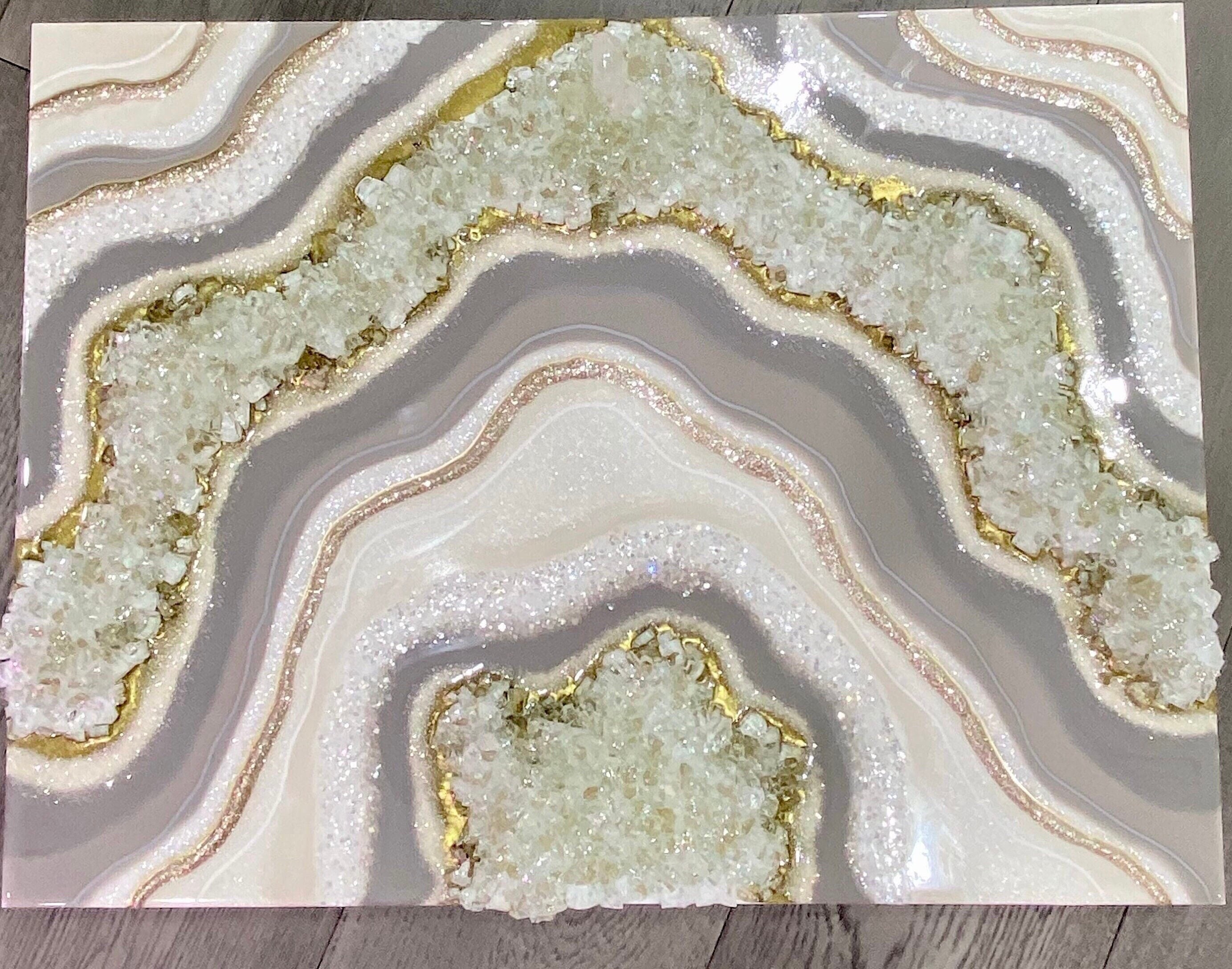 Custom Grey Gold Resin Geode Wall Art Crystal Painting Epoxy Resin Wall ...