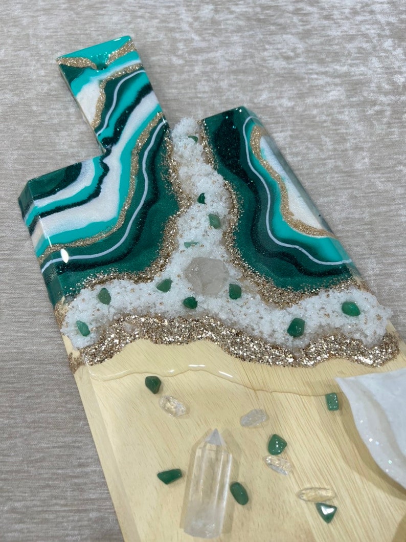 Large Geode Resin Charcuterie Board/ Emerald Green and Gold Resin ...