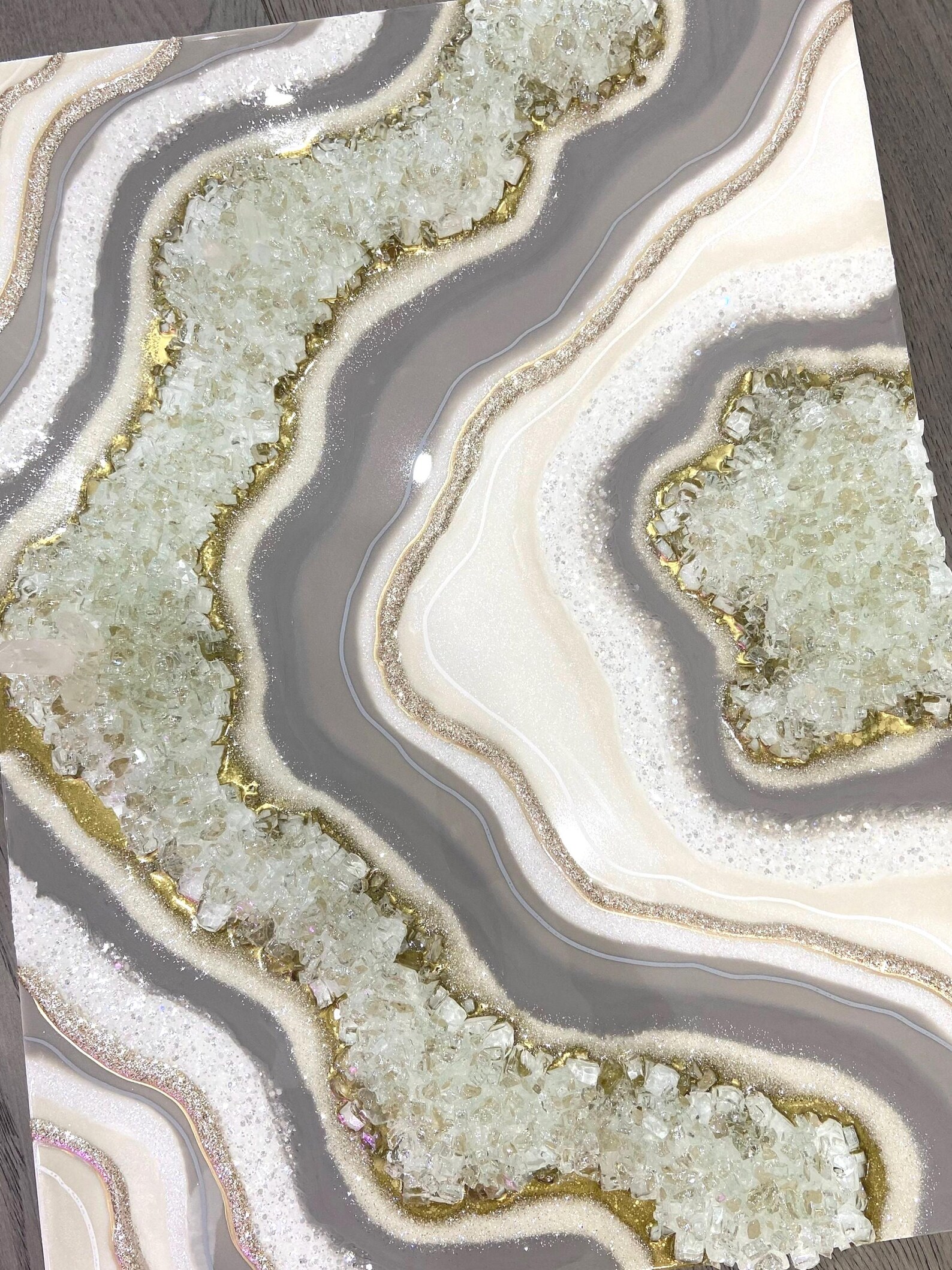 Custom Grey Gold Resin Geode Wall Art, Luxury Crystal Artwork, Modern ...