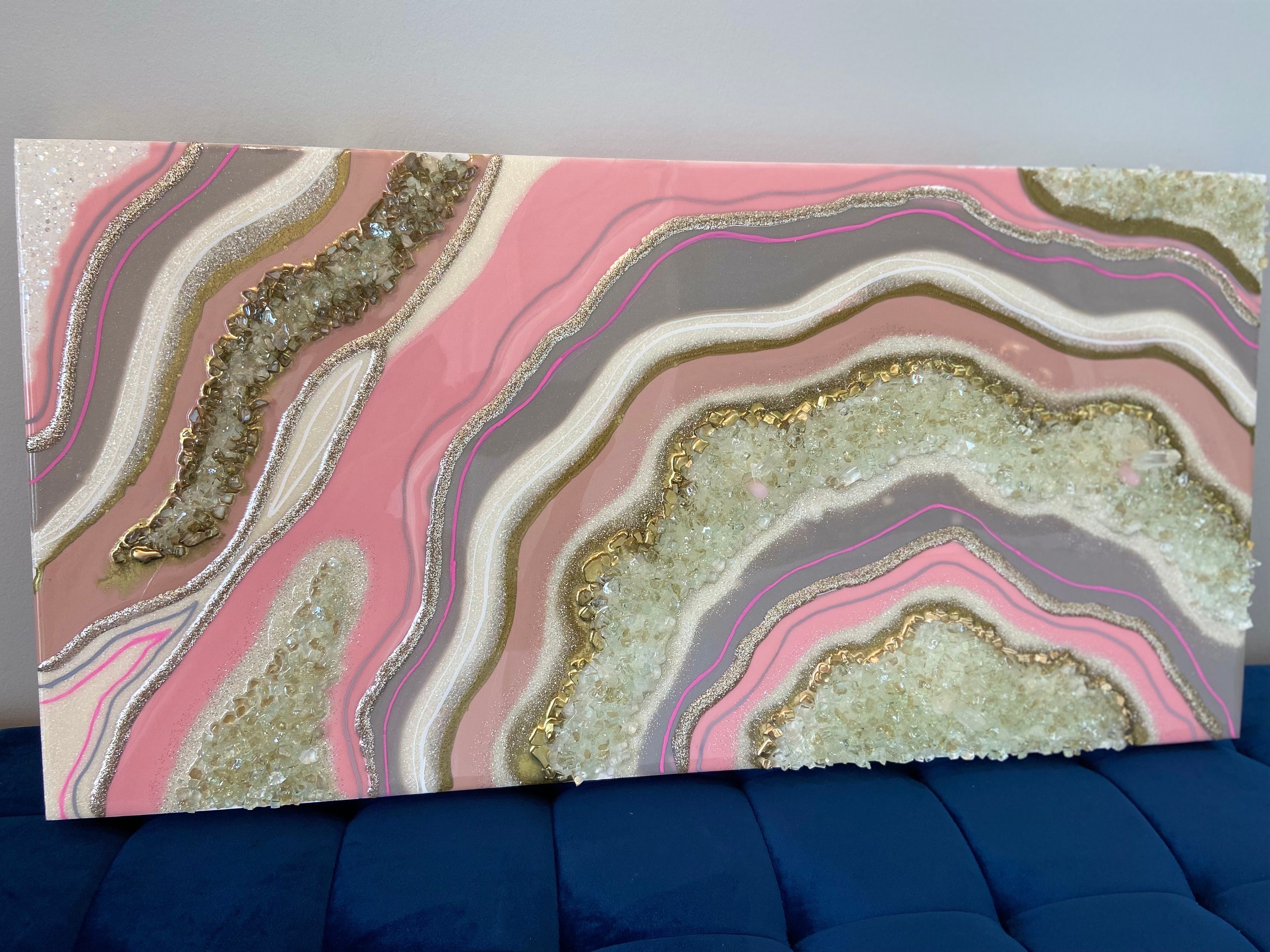 Custom Pink Resin Geode Wall Art: Crystal & Gold Accent Decor - Etsy