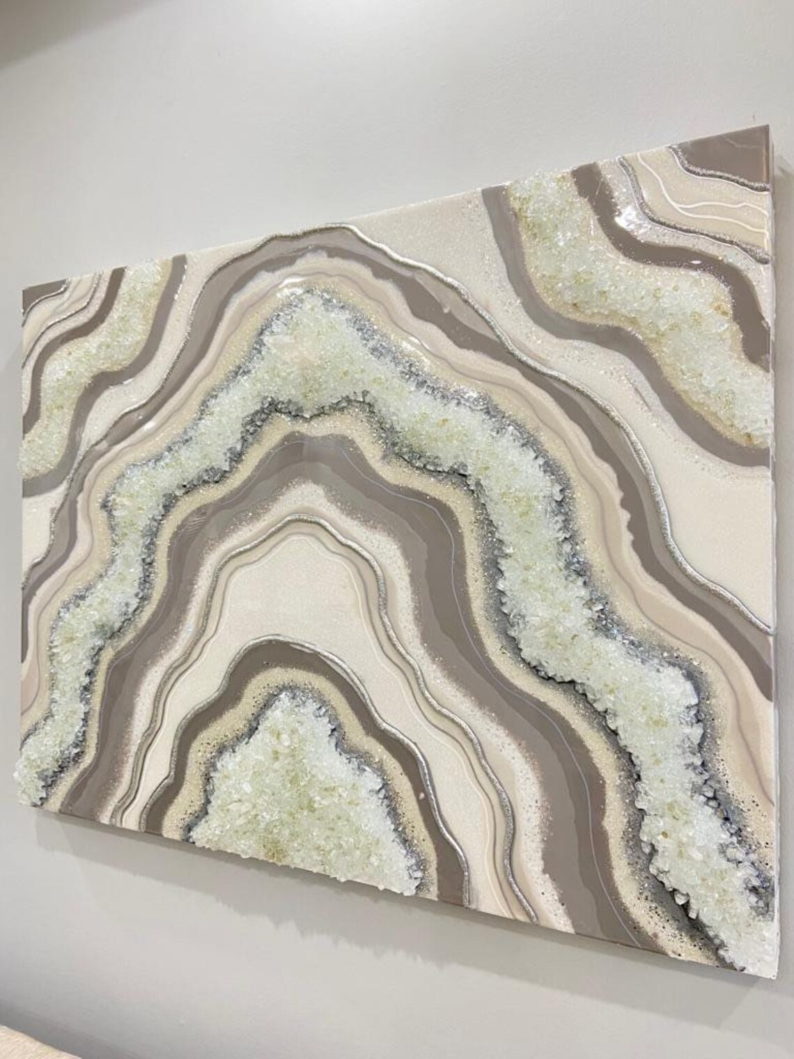 Large Silver Grey Resin Geode Wall Art Crystal Epoxy Resin - Etsy