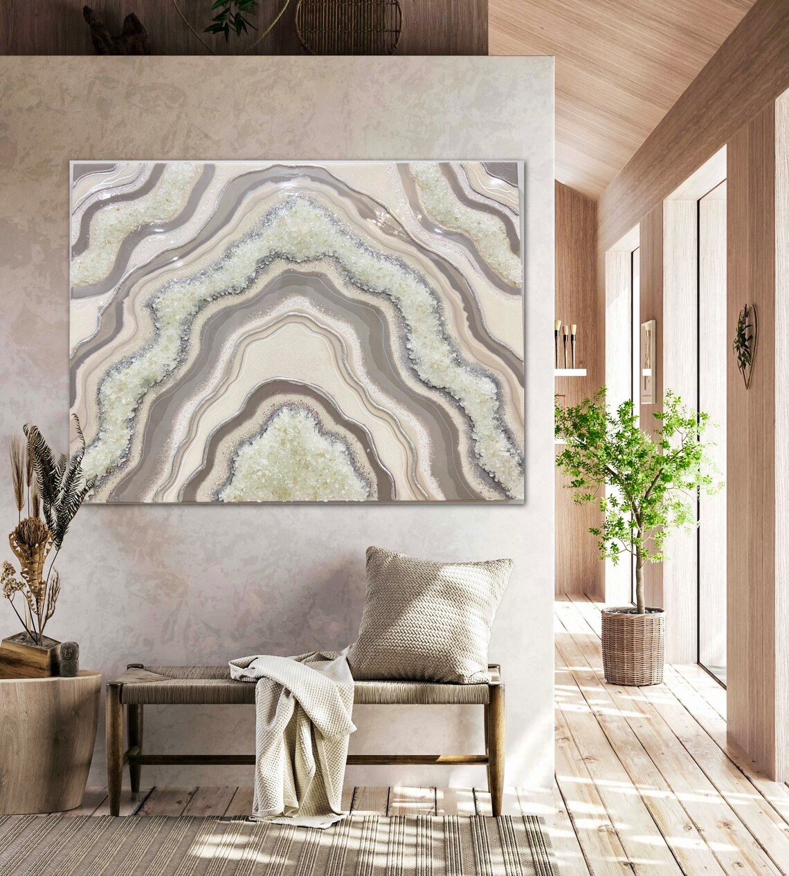 Large Silver Grey Resin Geode Wall Art: Crystal Epoxy Painting - Etsy