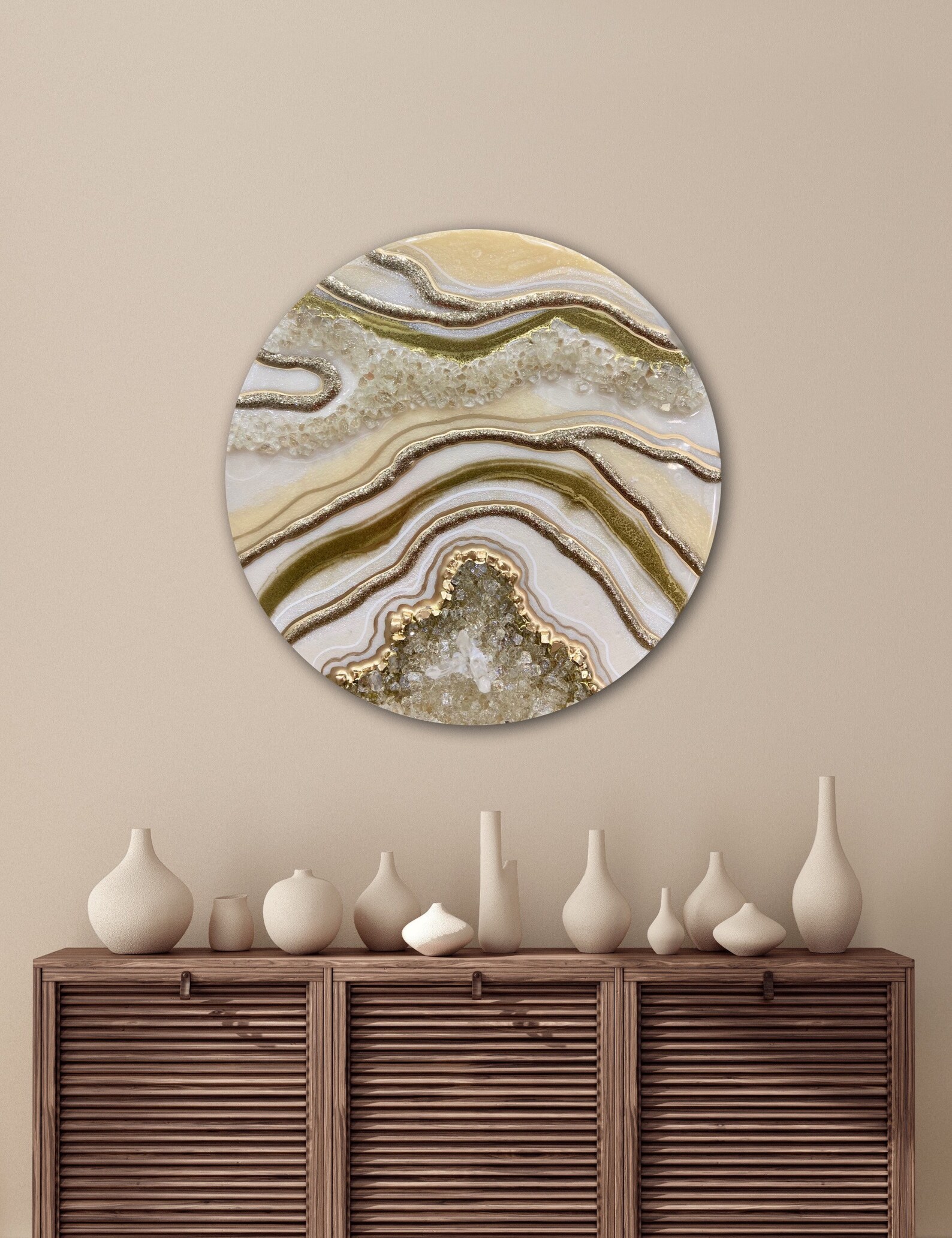Custom Ivory Gold Resin Geode Wall Art/ Crystal Resin Painting/ Epoxy ...