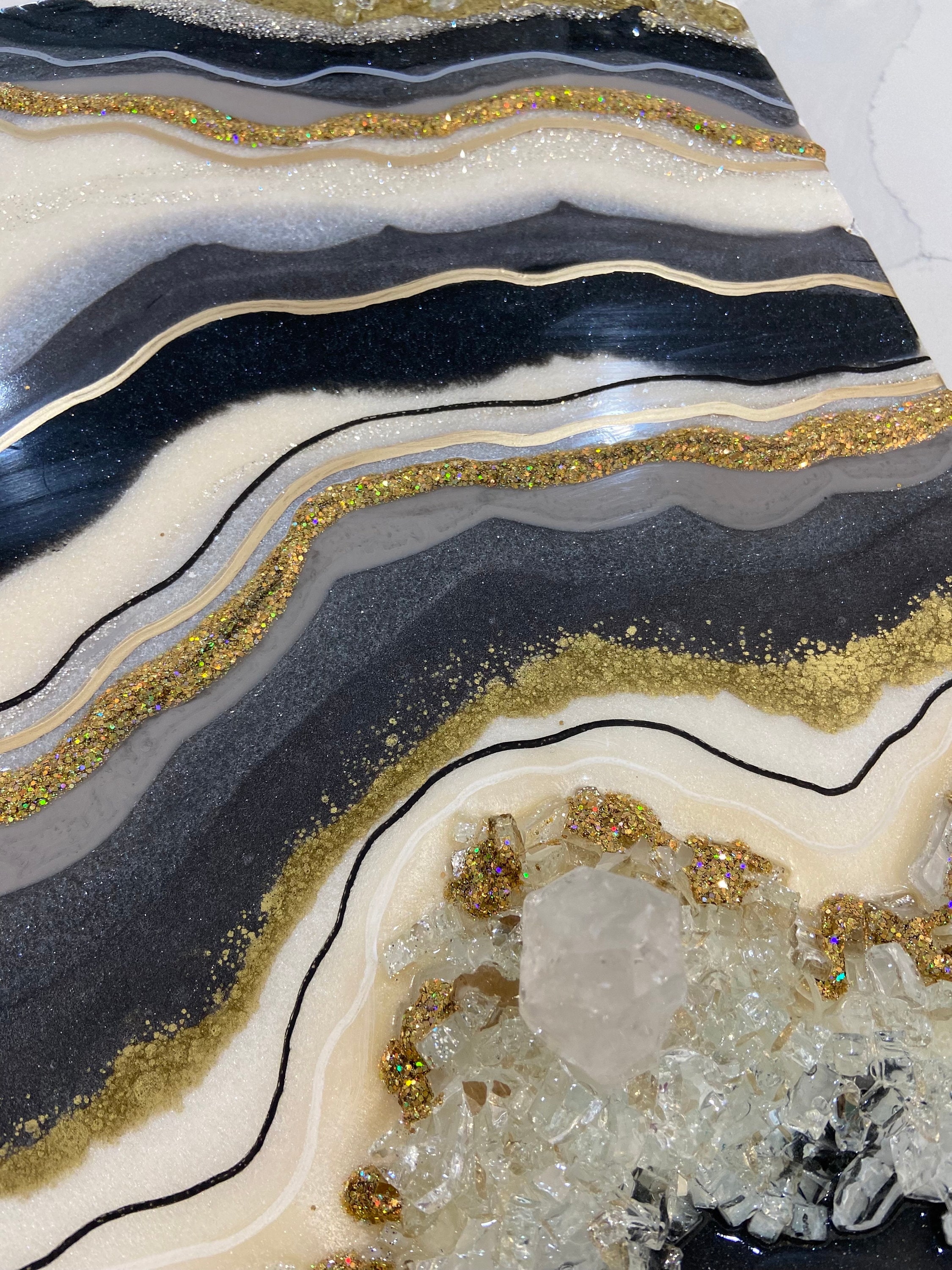 Black Geode Wall Art Epoxy Resin Painting Crystal Resin Wall - Etsy