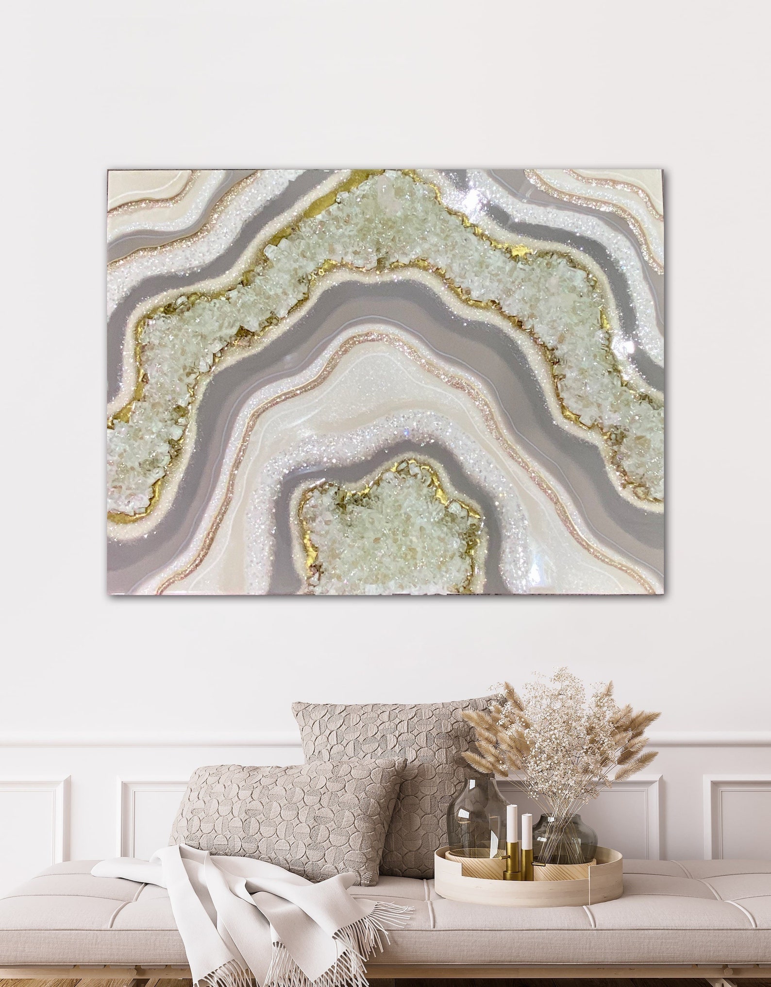 Custom Grey & Gold Resin Geode Wall Art: Luxury Crystal Artwork - Etsy