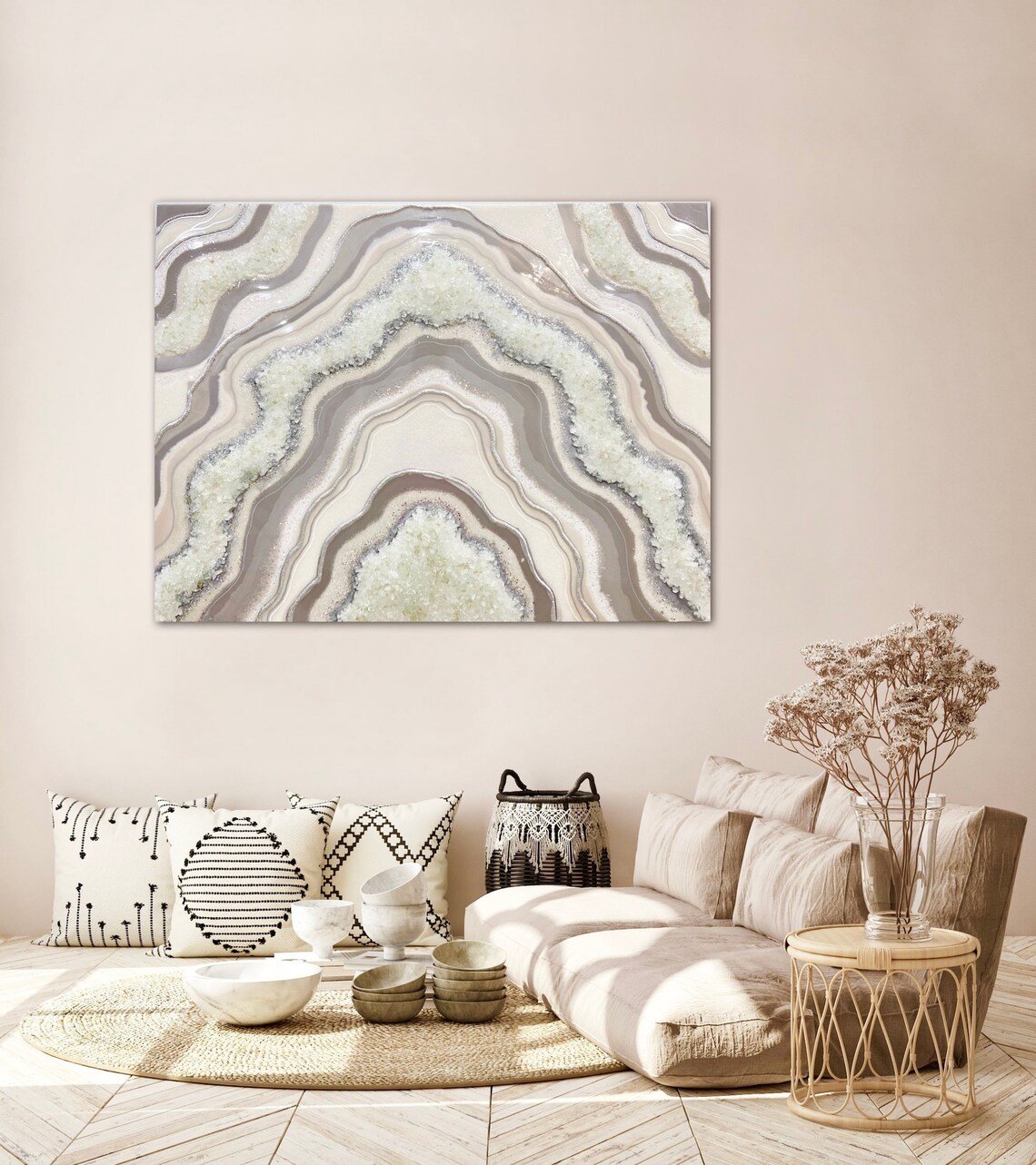 Large Silver Grey Resin Geode Wall Art: Crystal Epoxy Painting - Etsy