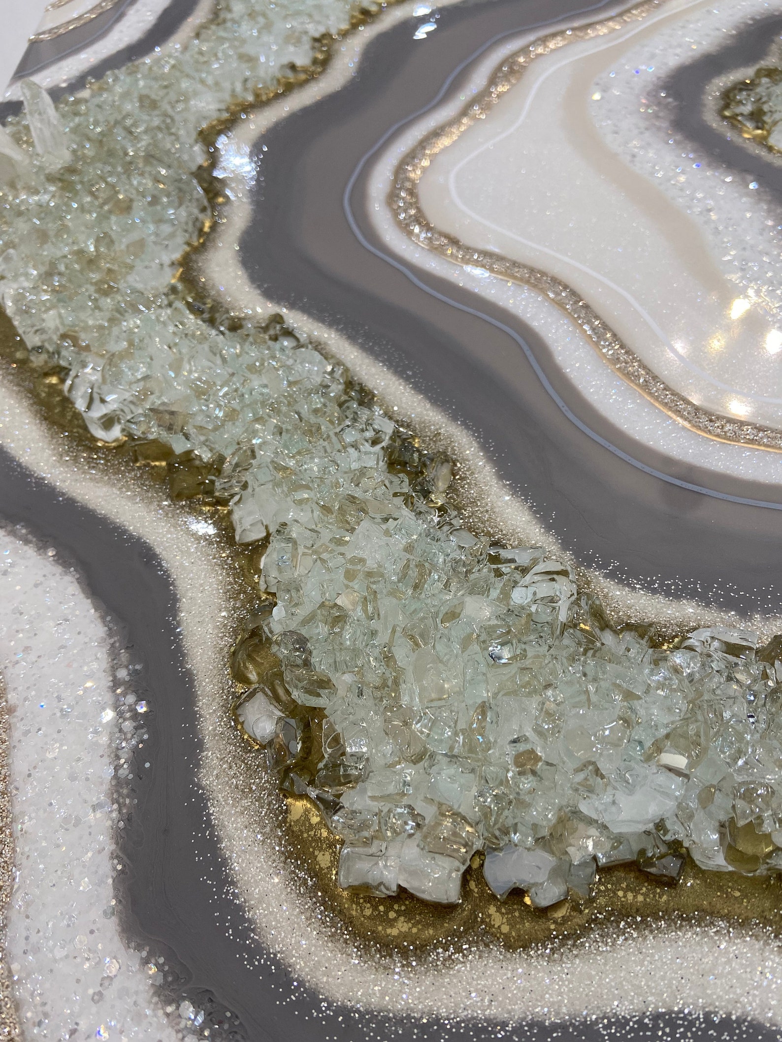 Custom Grey Gold Resin Geode Wall Art, Luxury Crystal Artwork, Modern ...