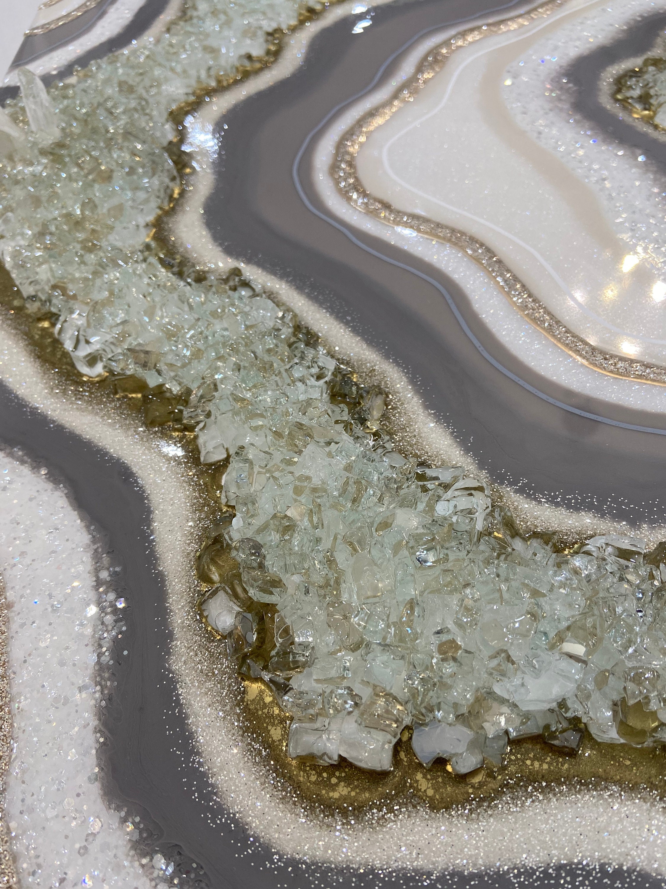 Custom Grey Gold Resin Geode Wall Art, Luxury Crystal Artwork, Modern ...