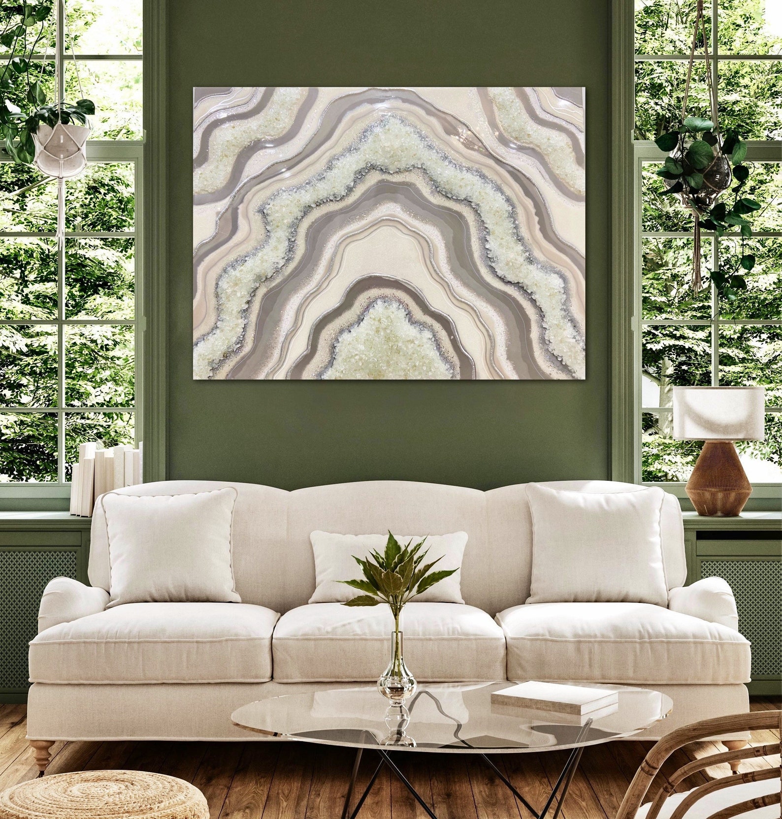 Large Silver Grey Resin Geode Wall Art: Crystal Epoxy Painting - Etsy